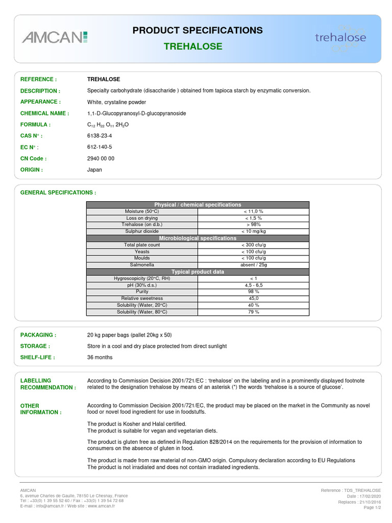 TDS Trehalose | PDF | Nutrition | Diet & Nutrition