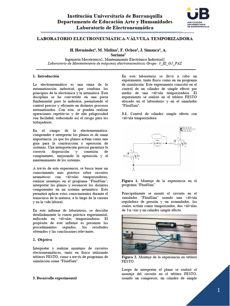 Informe 4-Electroneumática-Molina, Soriano, Hernadez, Ochoa, Simanca | PDF | Laboratorios ...