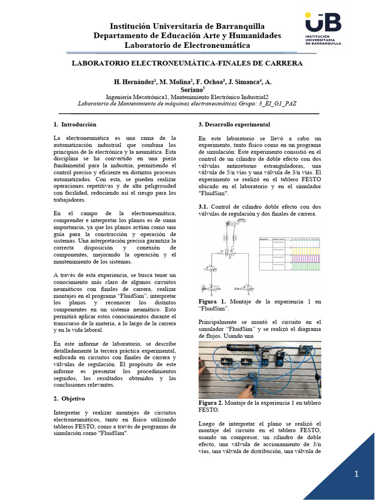 Informe 3-Electroneumática-Molina, Soriano, Hernadez, Ochoa, Simanca | PDF | Laboratorios ...
