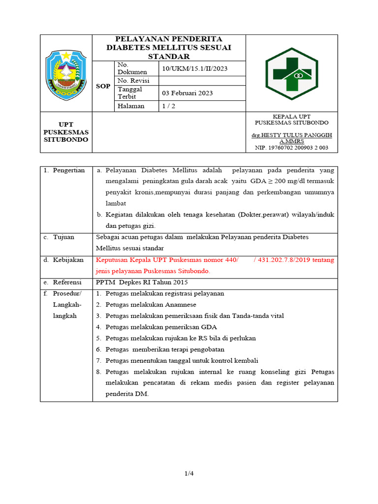 Sop Pelayanan DM Standar | PDF
