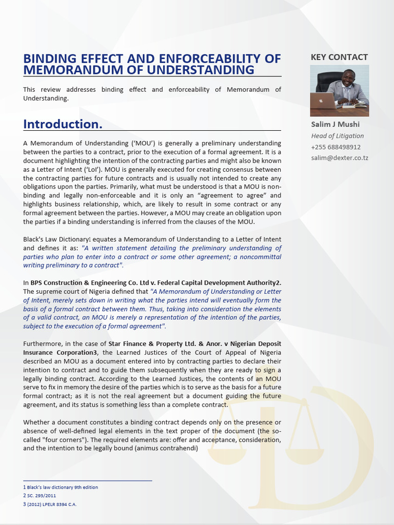 Binding Effect of Memorandum of Understanding | PDF | Memorandum Of ...