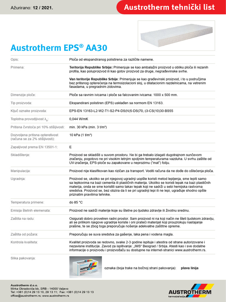 Tehnicki List EPS AA30 12-2021 | PDF