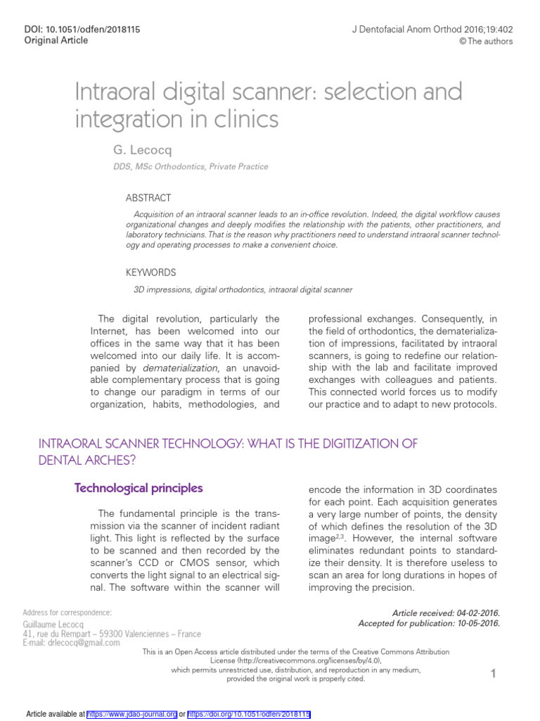 Intraoral Scanners: Selection Guide | PDF | Image Scanner | Interferometry