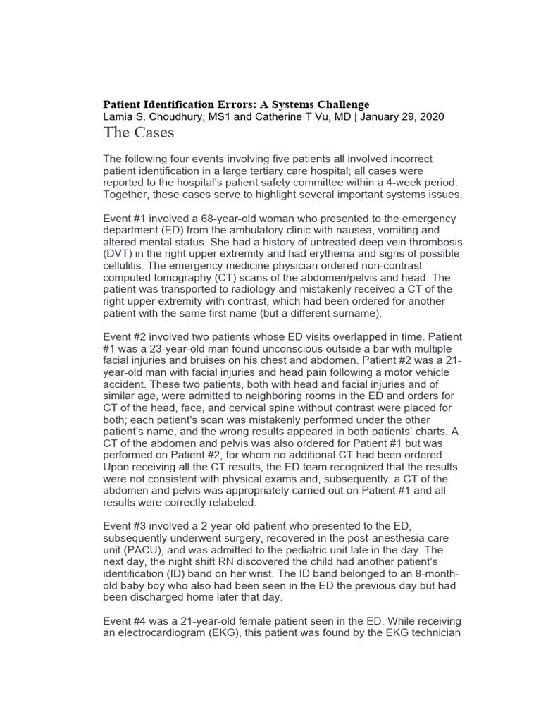 Article Patient Identification Errors Pdf Ct Scan Patient