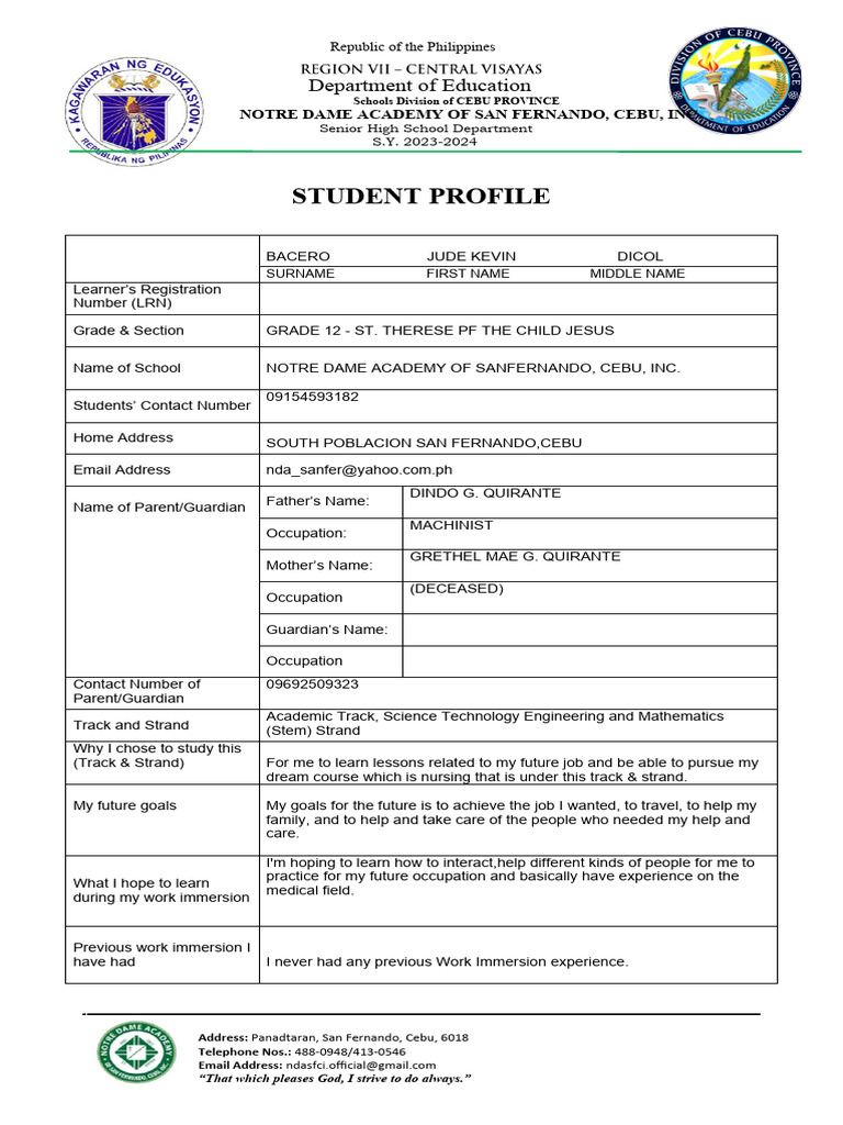 h1 Student Profile. | PDF | Learning