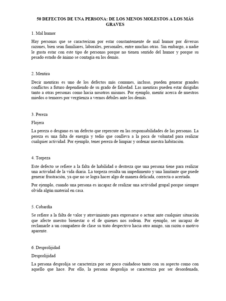 50 Defectos Comunes en Personas | PDF | Ira | Felicidad