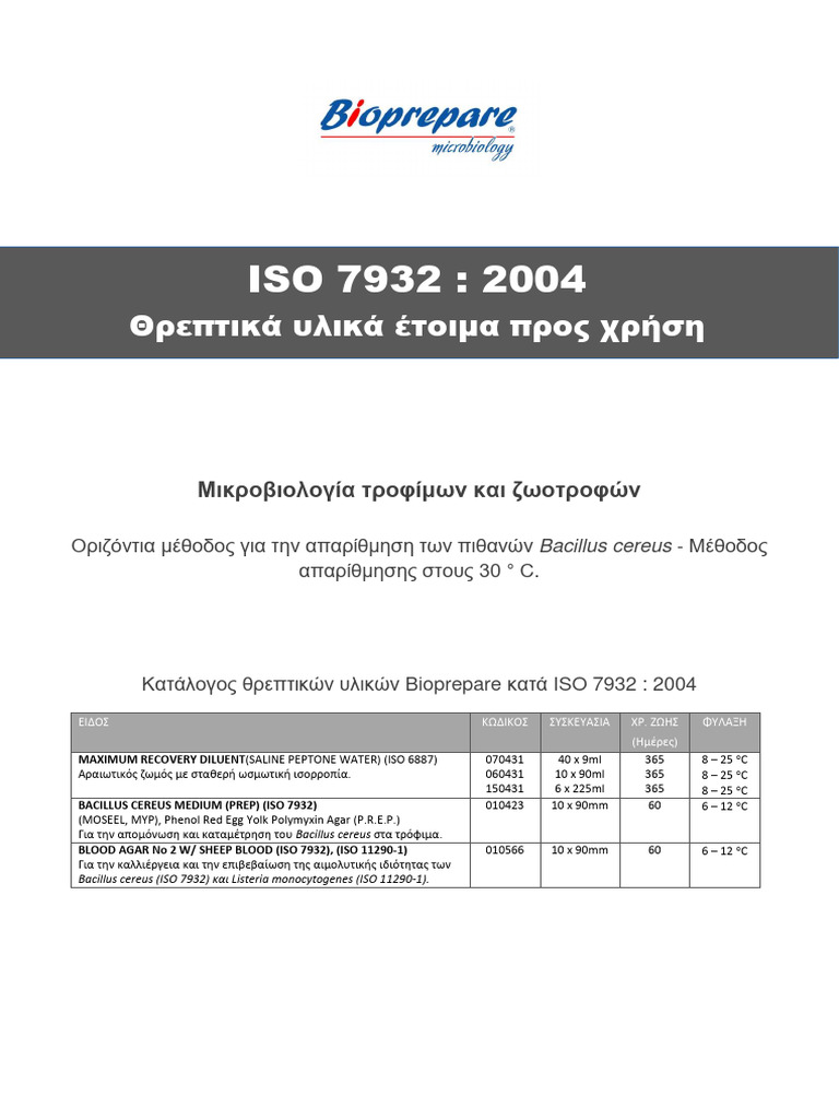 Bacillus Cereus Food ISO 7932 - 2004 | PDF