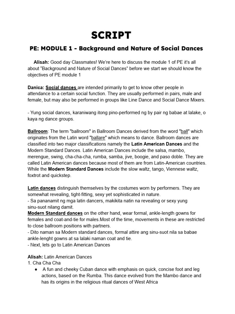 Script in PE | PDF | Ballroom Dance | Dances