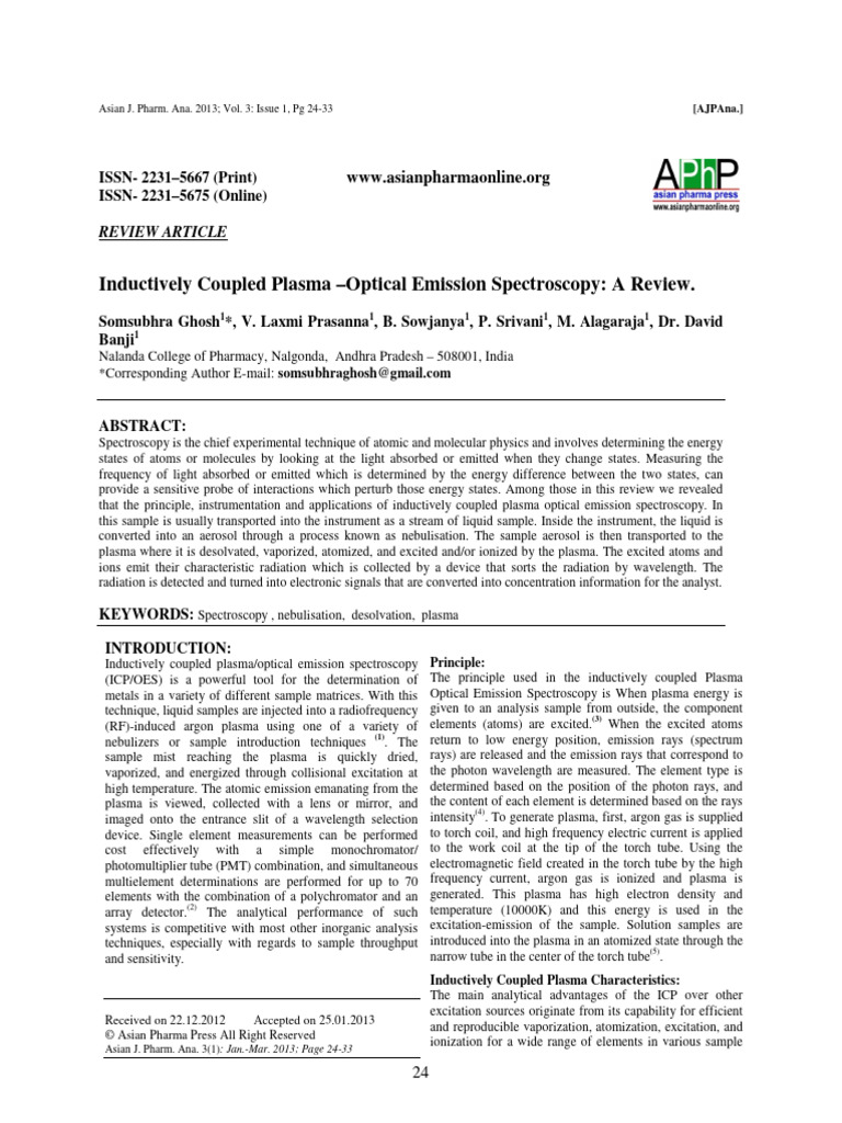 ICP-OES: Principles and Applications | PDF | Emission Spectrum ...