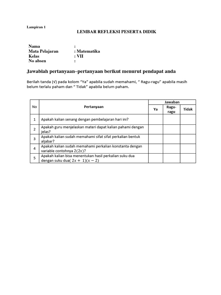 Lembar Refleksi Guru Dan Siswa | PDF