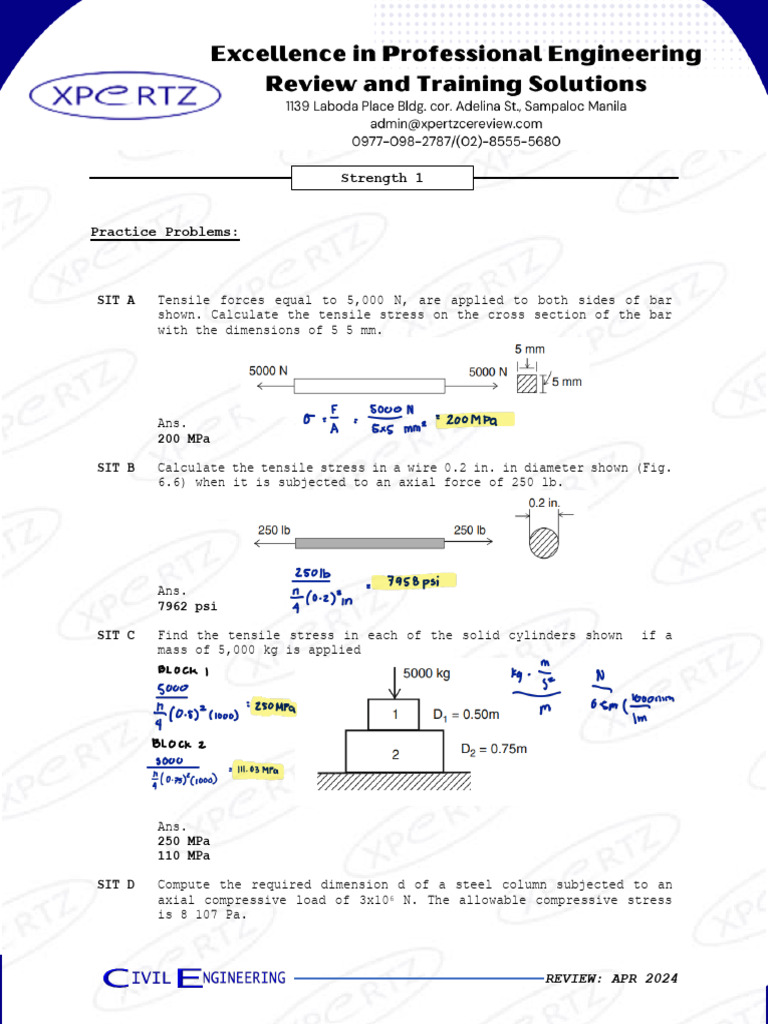 Strength 1 Practice Problems - 240119 - 231420 | PDF | Ultimate Tensile ...