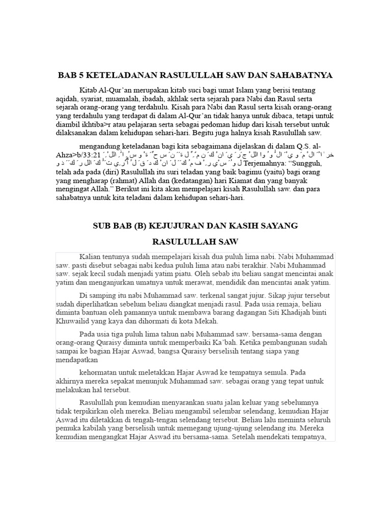 Bab 5 Keteladanan Rasulullah Saw Dan Sahabatnya | PDF