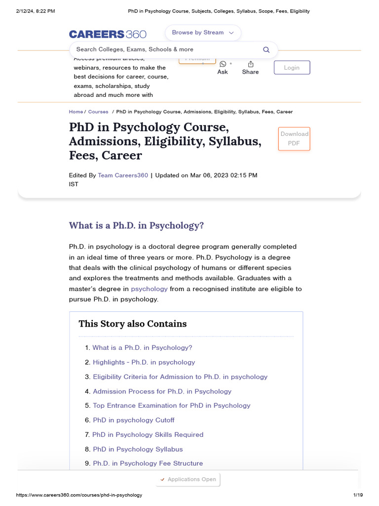PhD Psychology: Courses, Fees, Career | PDF | Doctor Of Philosophy ...