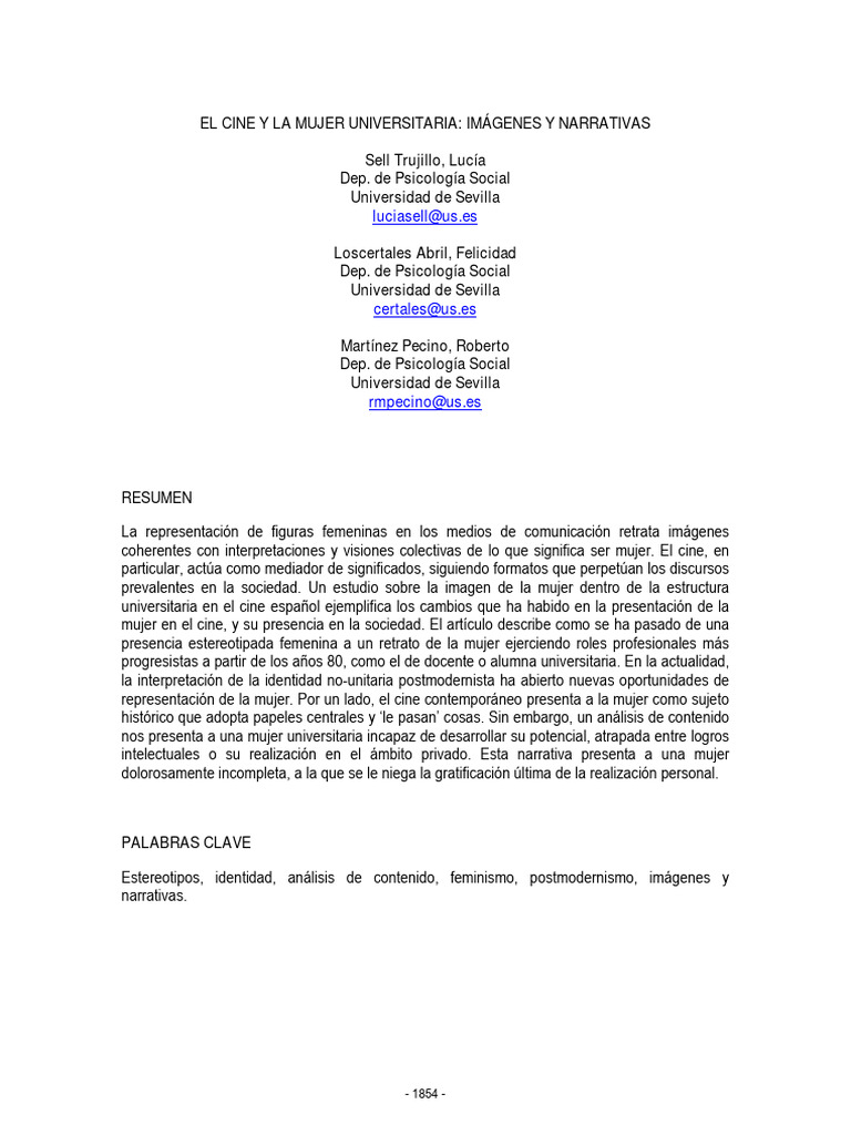 El Cine y La Mujer Universitaria | PDF | Estereotipos | Mujer