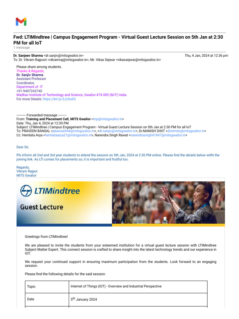 LTIMindtree - Campus Engagement Program - Virtual Guest Lecture Session ...