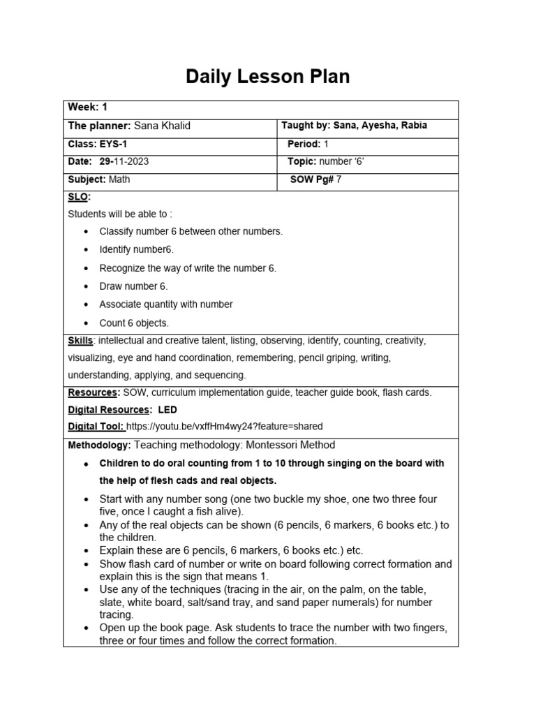 Lesson Plan Number 6 and Empty and Full | Download Free PDF | Lesson ...