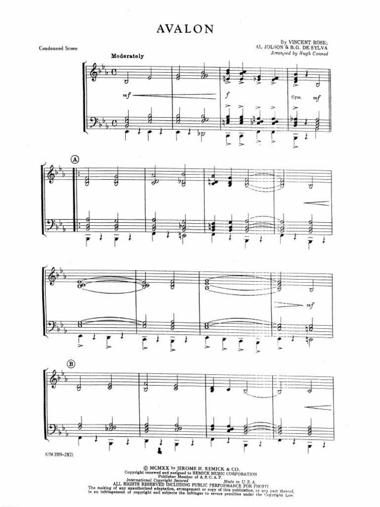 Avalon - Vincent Rose (arr. Hugh Conrad) | PDF