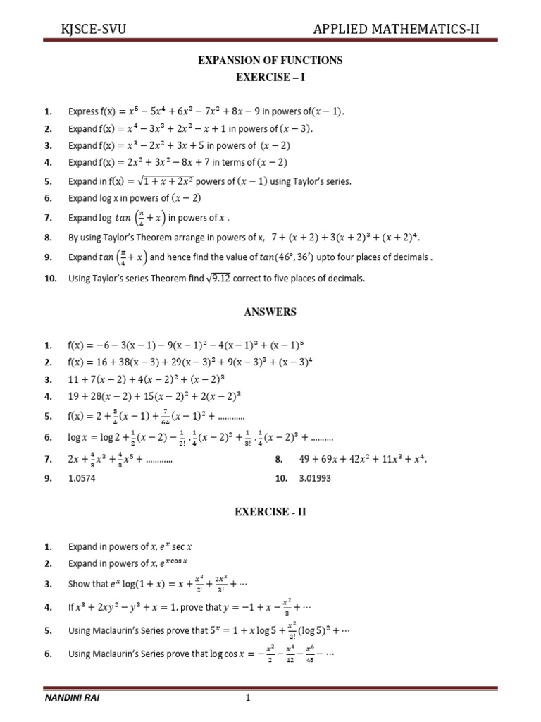 Practice Problems On Expansion of Functions | Download Free PDF | Real Analysis | Calculus