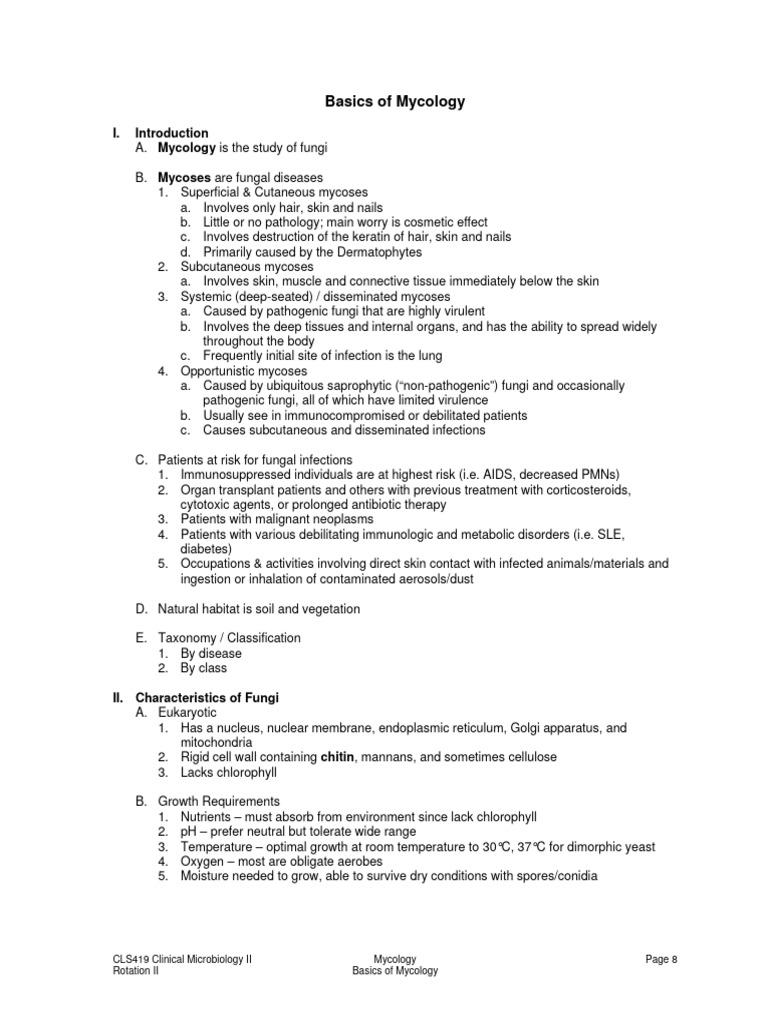 Mycology Manual 10-11 Basics of Mycology Lecture | PDF | Fungus | Yeast