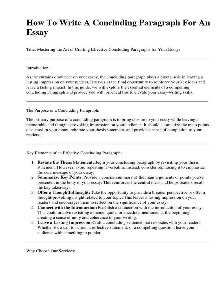 How To Write A Concluding Paragraph For An Essay | PDF | Essays | Human ...
