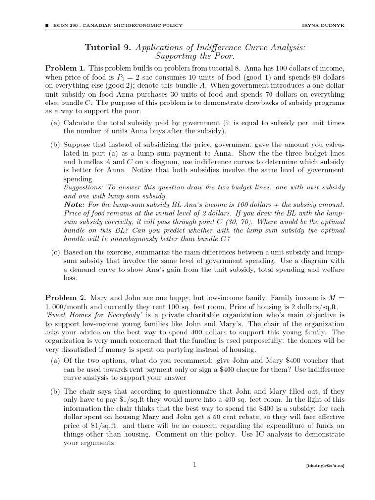 ECON290 - Tutorial9 2011 9 | PDF | Subsidy | Prices