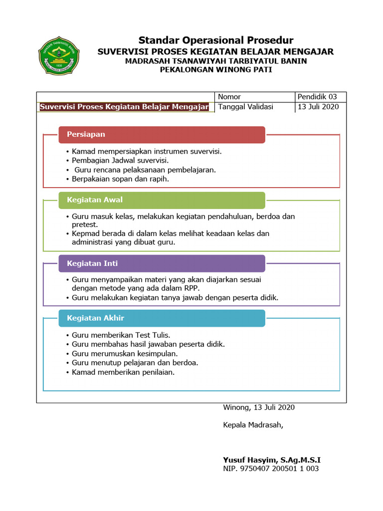 Sop Supervisi Proses KBM | PDF
