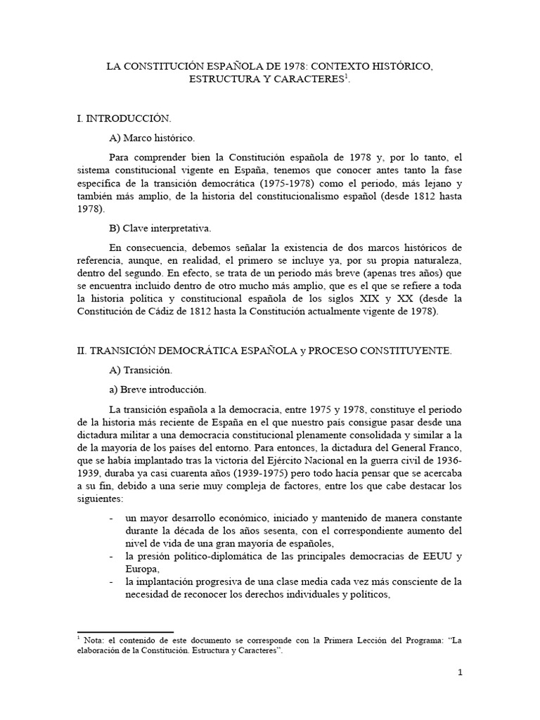 1 Lección, La Transición Española A La Democracia | PDF | Constitución ...