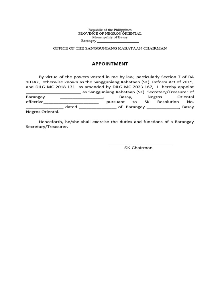 Appointment SK Treasurer and Secretary | PDF