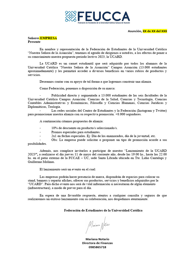 Propuesta de Alianza UCARD 2023 | PDF