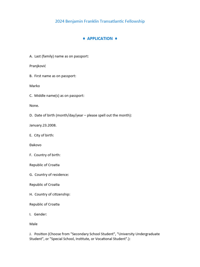 2024 Ben Franklin Application-1 | PDF | Experience | Goal