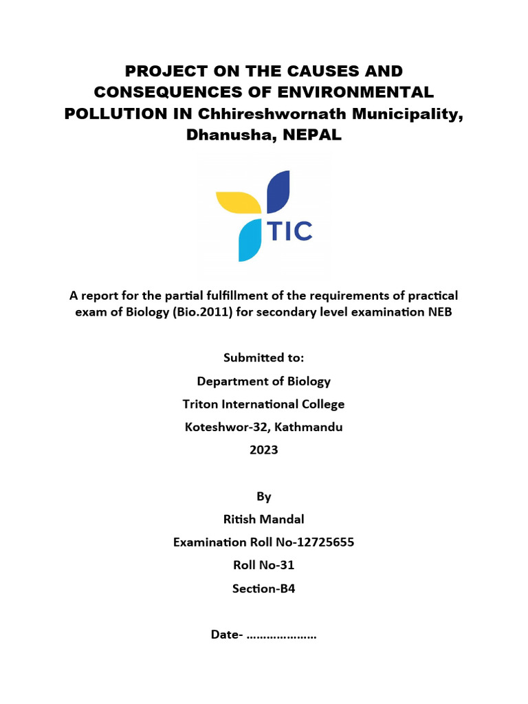 PROJECT ON THE CAUSES AND CONSEQUENCES OF ENVIRONMENTAL POLLUTION IN ...