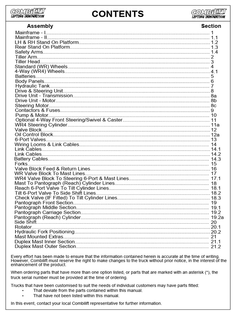 Combilift WR4 Parts Assembly Manual | PDF | Screw | Steering