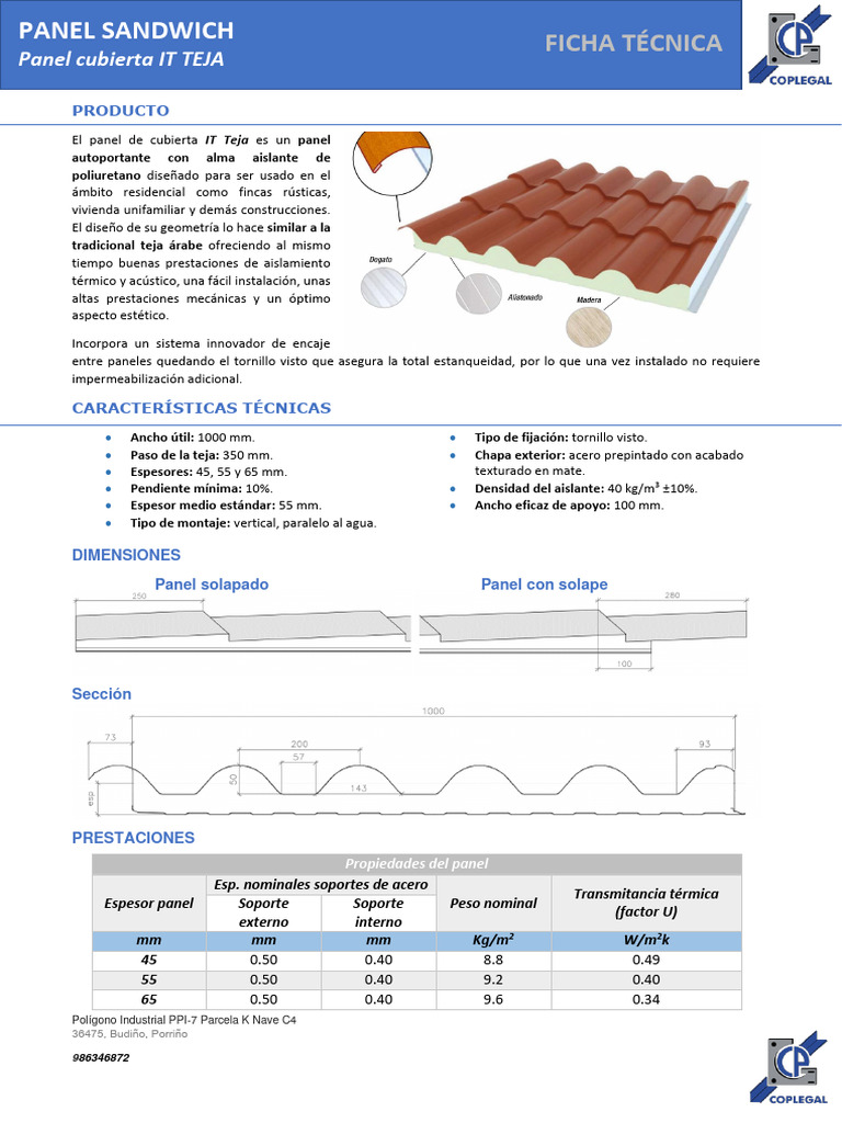 FT CPG IT - Teja | PDF | Aislamiento térmico | Tornillo