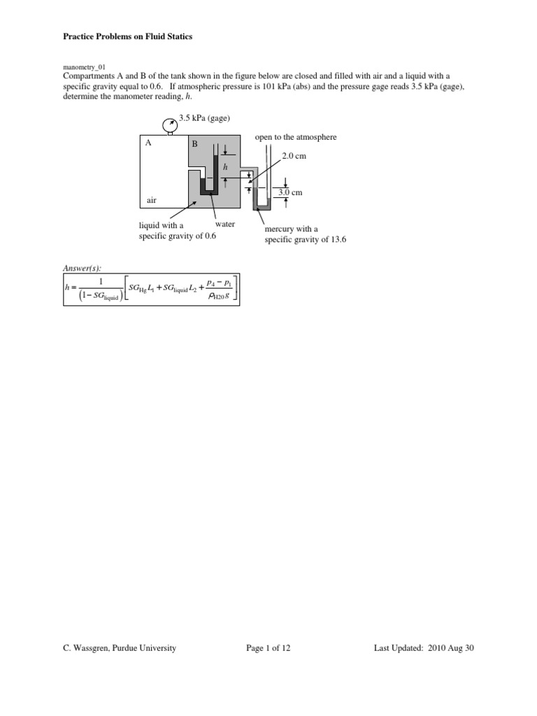 Fluid Statics Practice Problems | PDF | Buoyancy | Pressure