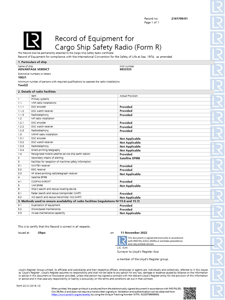 Cargo Ship Safety Radio Record Form R | PDF | Wireless ...