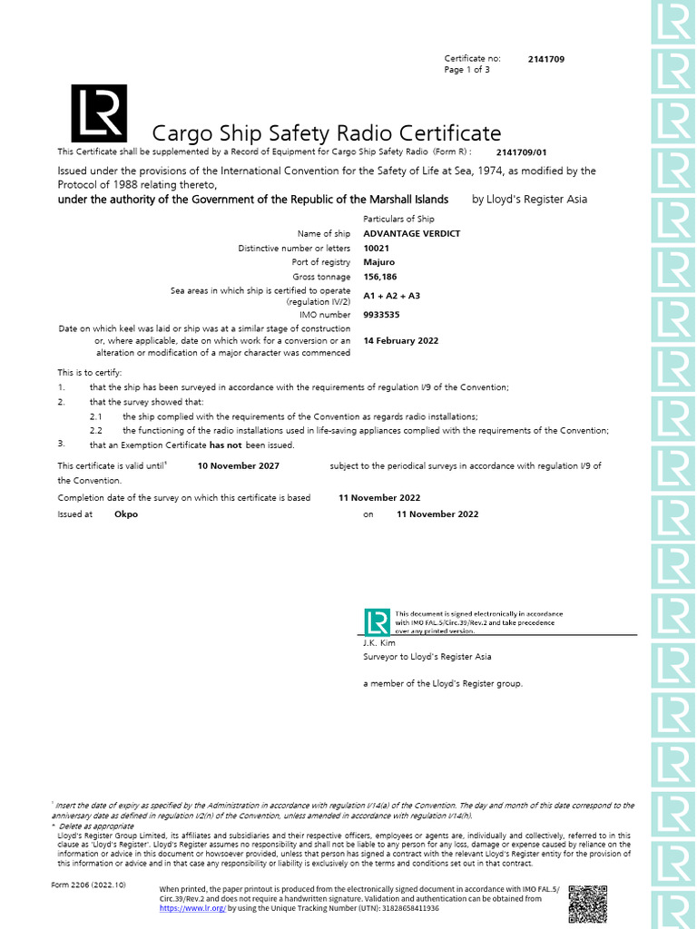 Cargo Ship Safety Radio Certificate | PDF | Justice | Crime & Violence