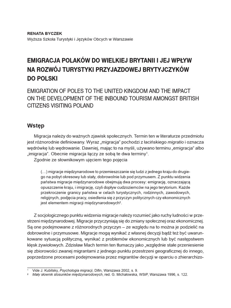 Emigracja Polaków Do Wielkiej Brytanii I Jej WP Yw Na Rozwój | PDF