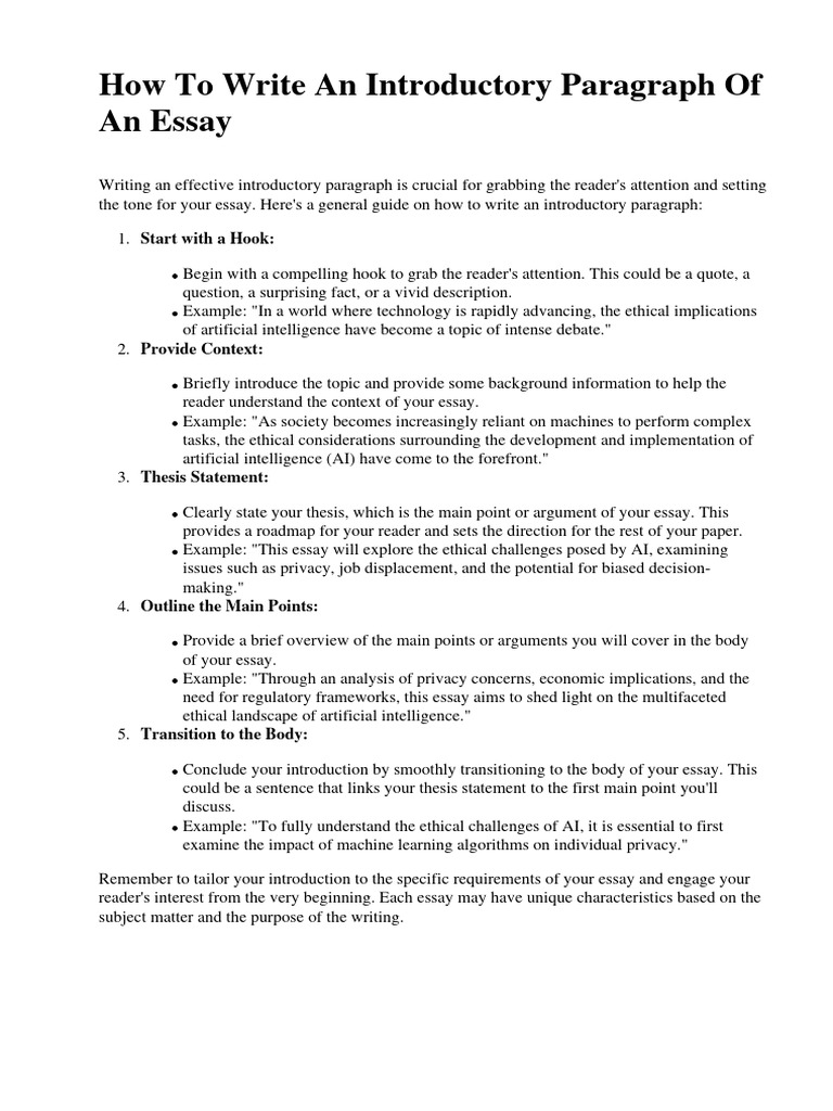 How To Write An Introductory Paragraph of An Essay | PDF