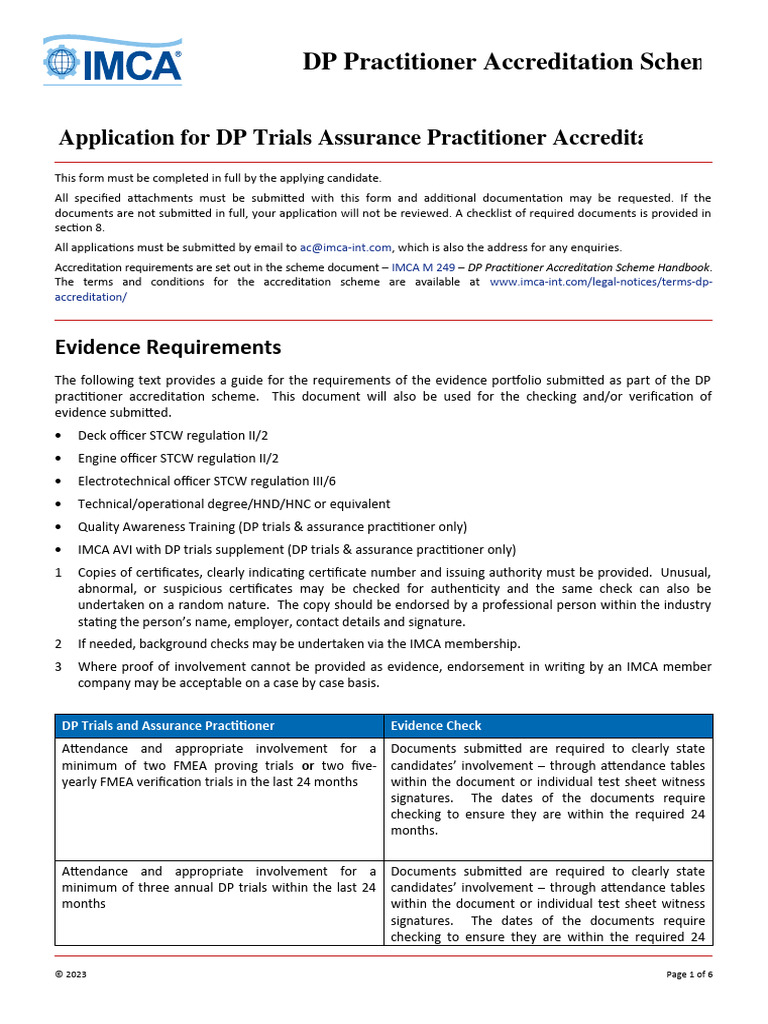 IMCA Application DPTrialsAssurancePractitioner With Evidence ...