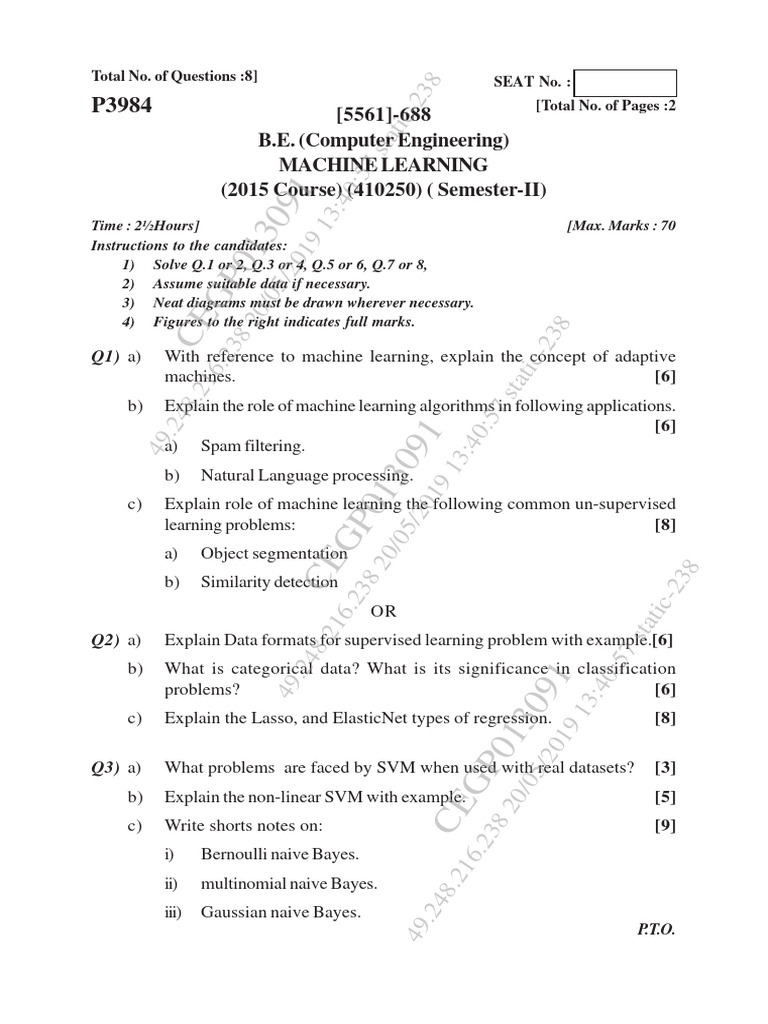 ML Questions Paper | PDF | Support Vector Machine | Machine Learning