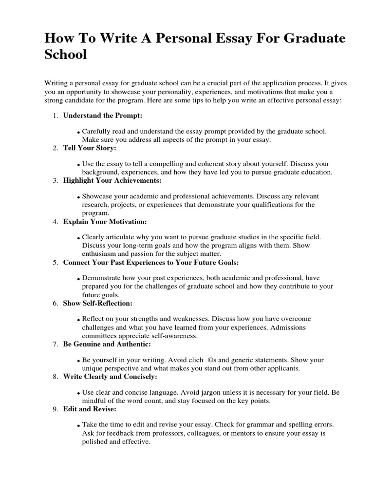How To Write A Personal Essay For Graduate School | PDF | Essays ...