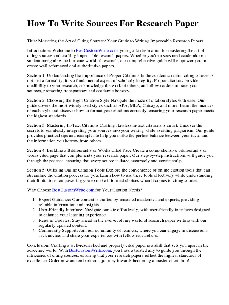 How To Write Sources For Research Paper | PDF | Citation | Academic ...