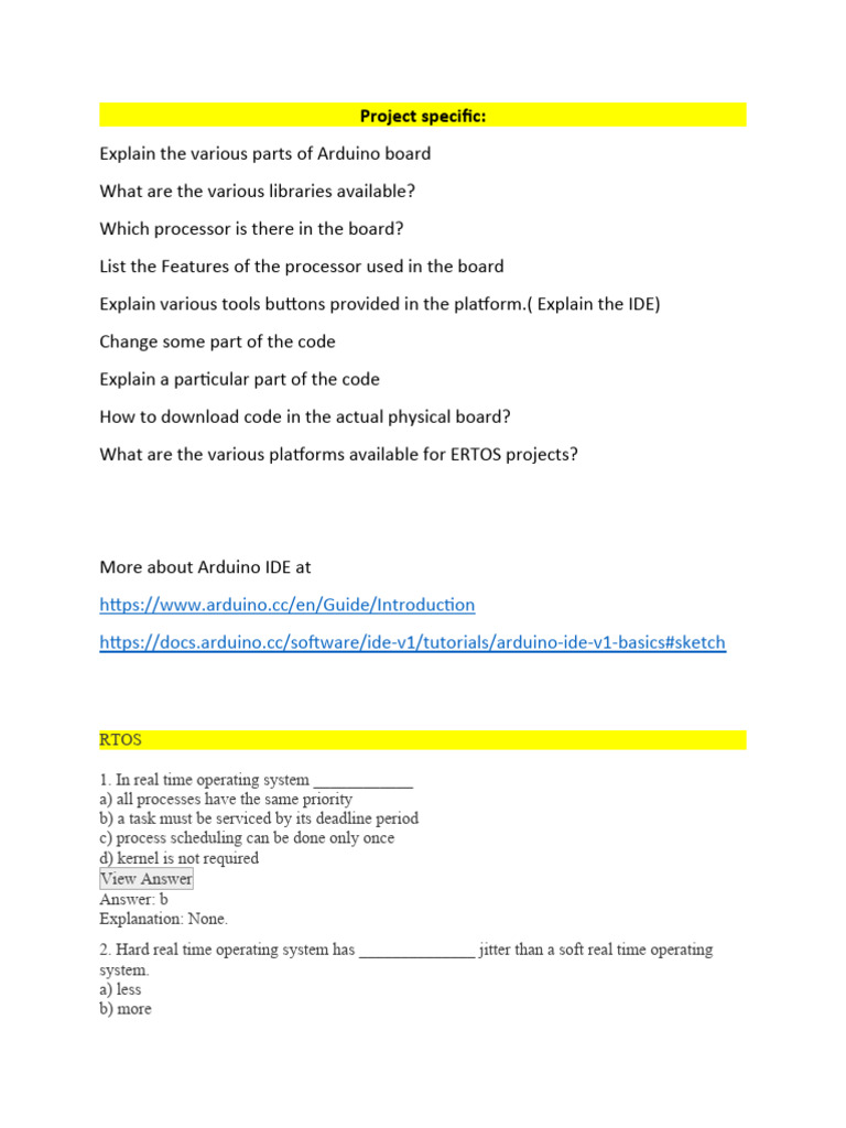 Ertos Oral Question Bank | PDF | Embedded System | Arduino