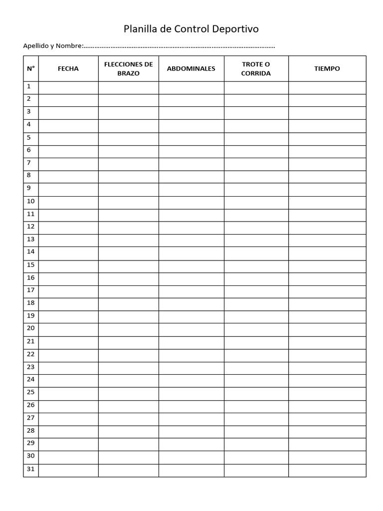 Planilla de Control Deportivo | PDF