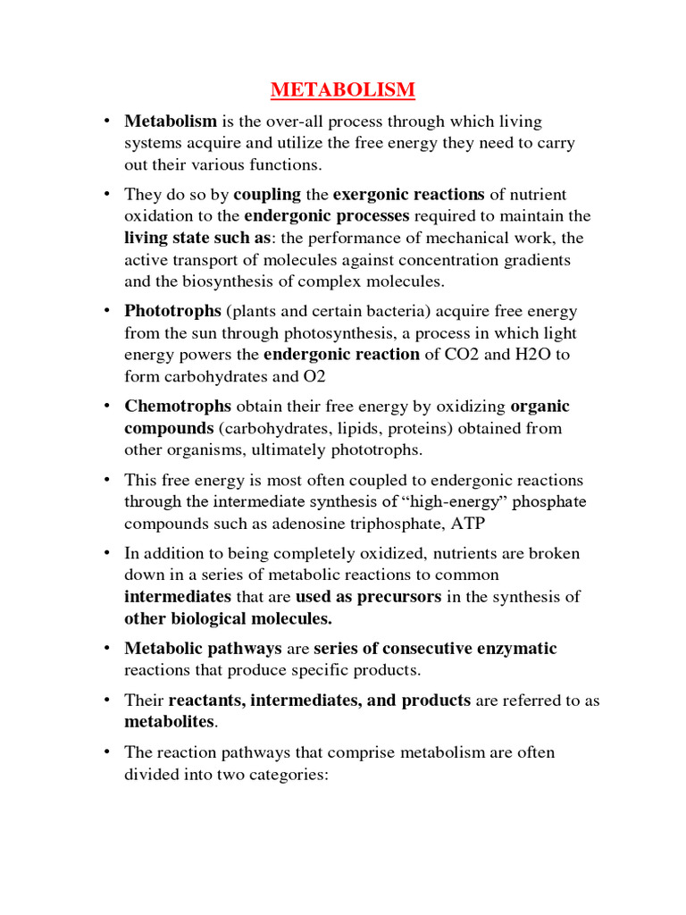 METABOLISM Unit 1 | PDF | Metabolic Pathway | Adenosine Triphosphate