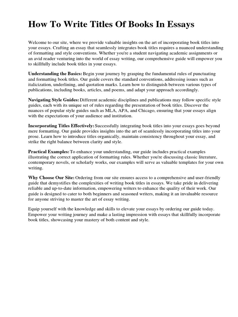 How To Write Titles of Books in Essays | PDF | Essays | Books