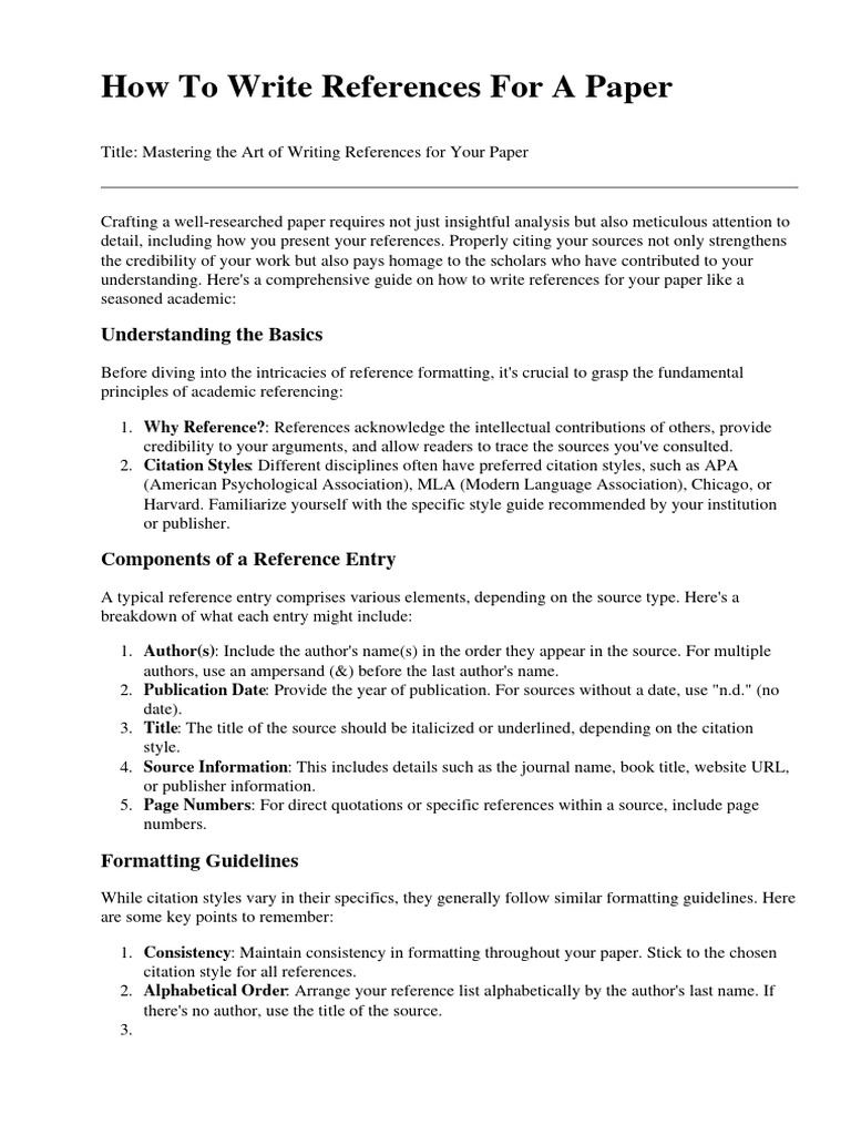 How To Write References For A Paper | PDF | Citation | Digital Object ...
