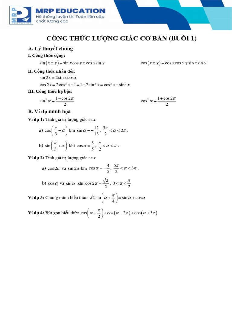 Công TH C Lư NG Giác Cơ B N | PDF