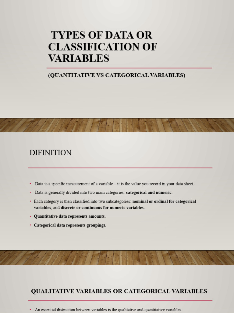 Types of Data or Classification of Variables 1 | PDF | Level Of Measurement | Categorical Variable