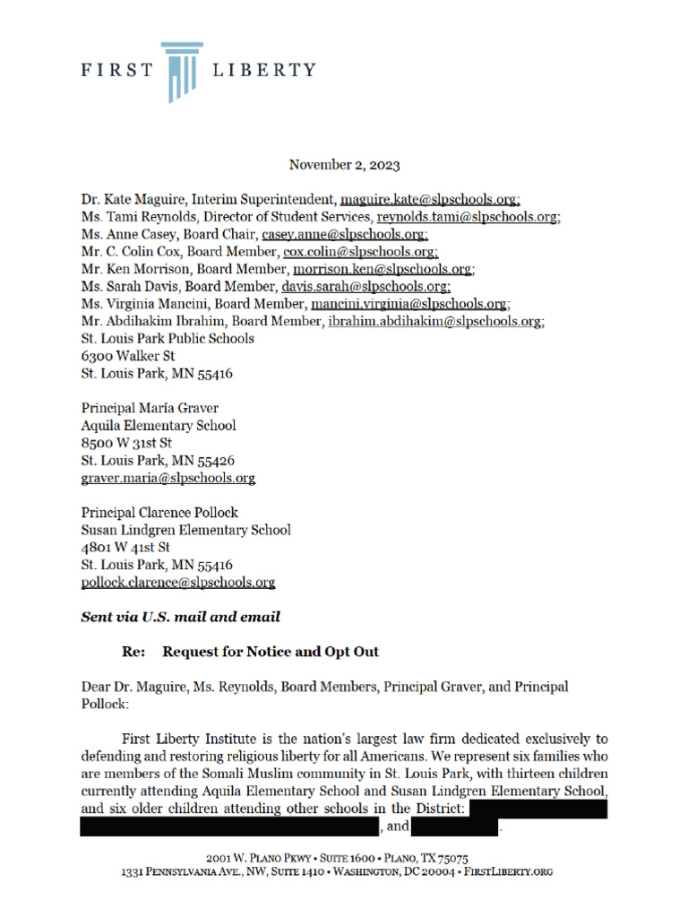 Letter From FLI - Redacted | PDF | Free Exercise Clause | First ...